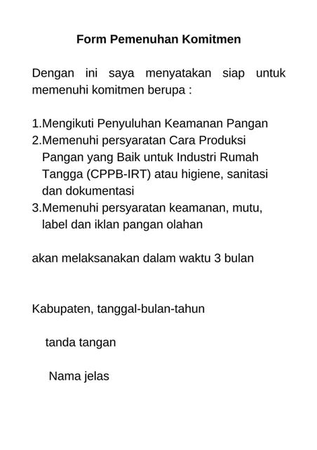 Format Surat Pernyataan Pemenuhan Komitmen Pdf - Riset